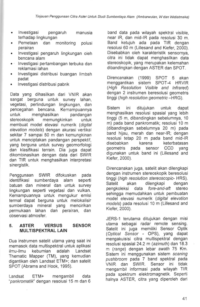 TINJAUAN PENGGUNAAN CITRA ASTER UNTUK STUDI SUMBERDAYA ALAM Overview Of Aster Imagery In The ...