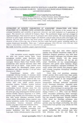 PENDUGAAN PARAMETER GENETIK BEBERAPA KARAKTER AGRONOMI CABAl F4 DAN EVALUASI DAYA HASILNYA ...