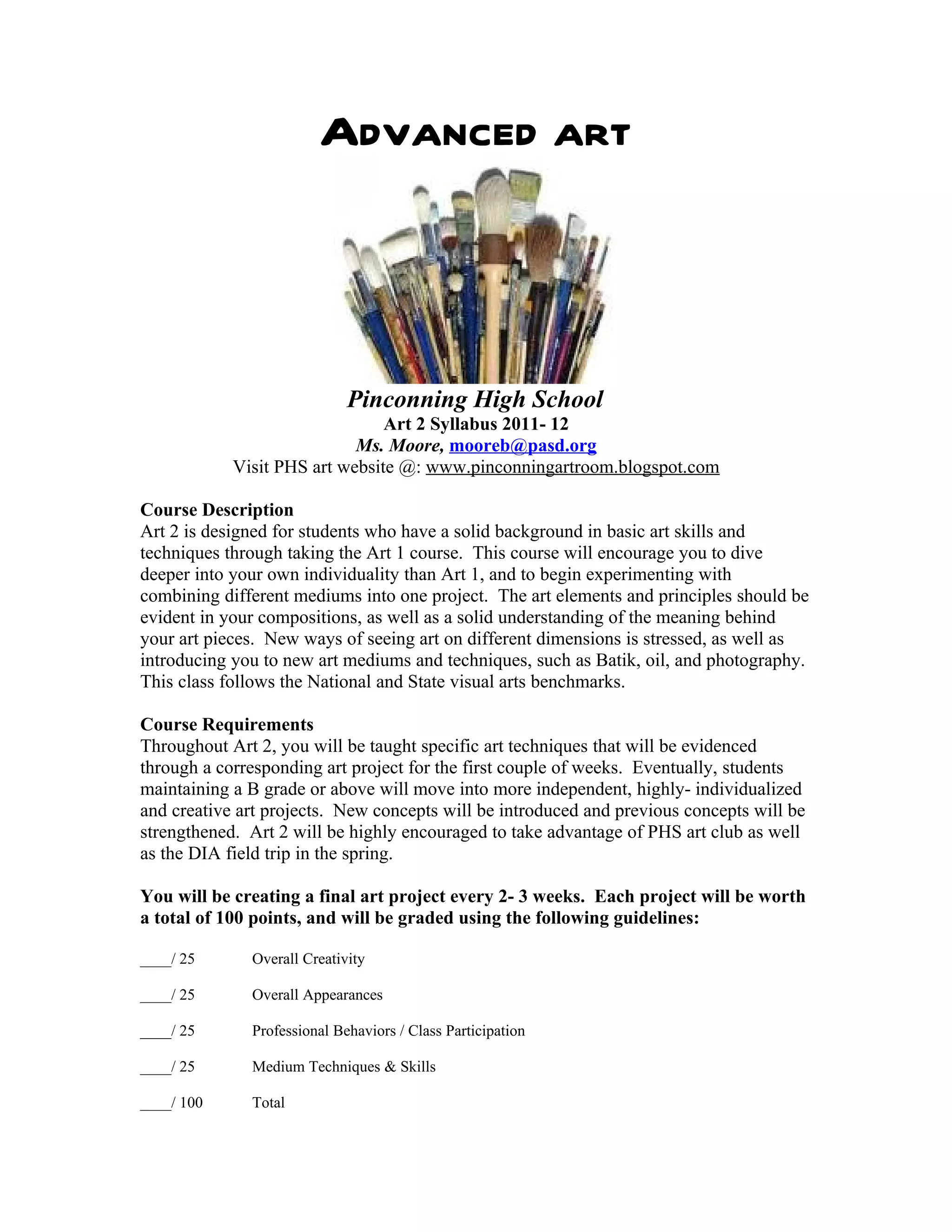 Art 2 advanced art syllabus 2011 12 | PDF