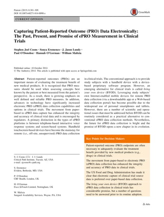 Capturing Patient-Reported Outcome (PRO) Data Electronically: The Past ...