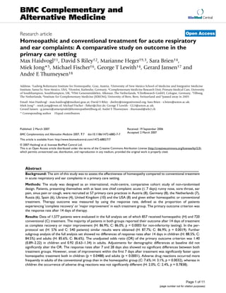 Homeopathic and conventional treatment for acute respiratory and ear ...