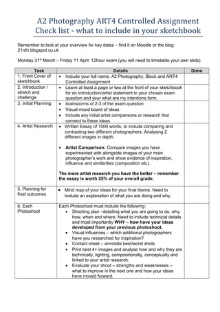Art4 exam checklist 2013 14 | PDF