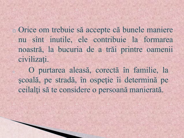 Arta comportamentului civilizat - bunele maniere | PPTX