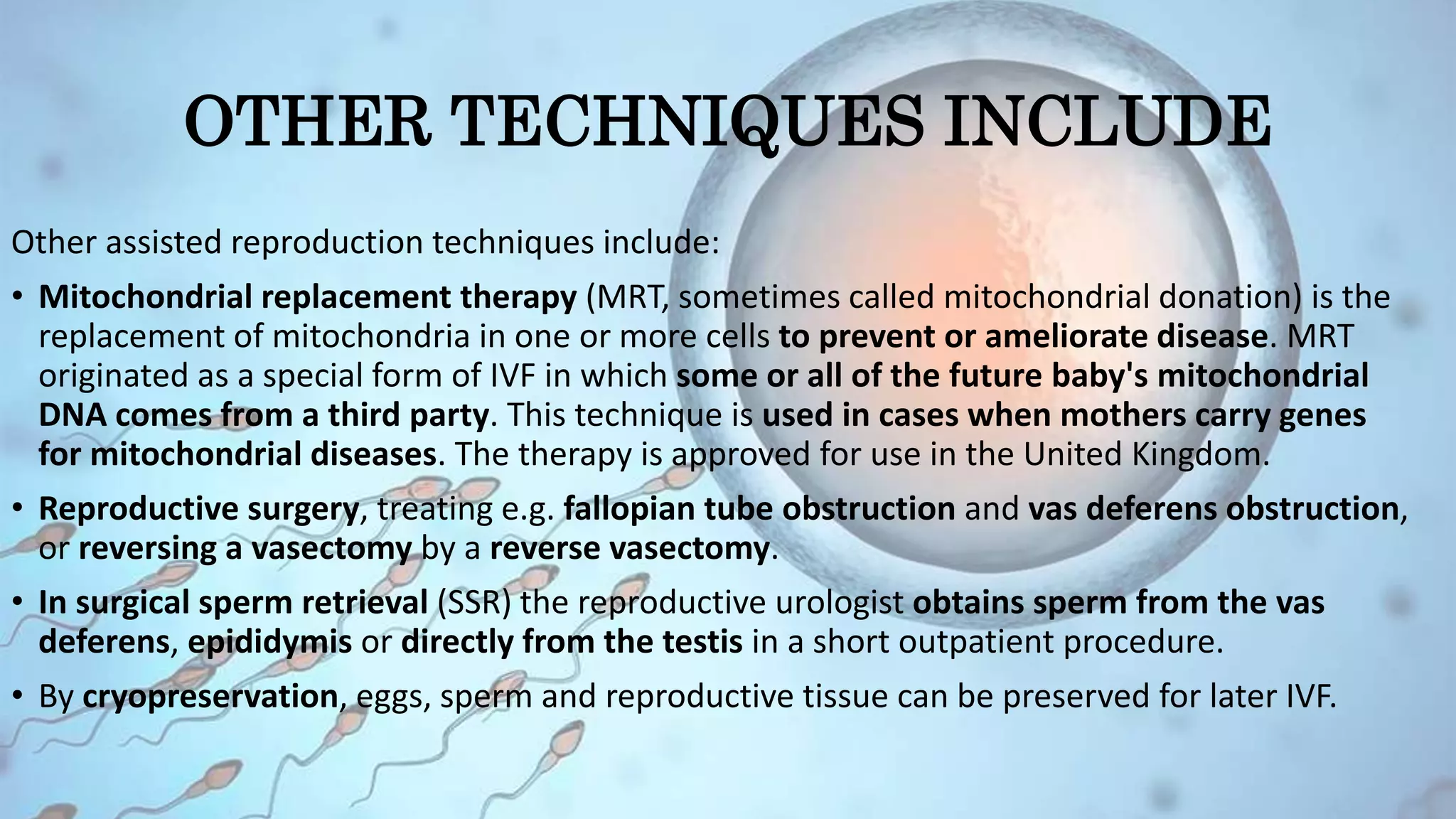 The Assisted Reproductive Techniques - ART (IVF, IUI, ZIFT, GIFT, ICSI ...