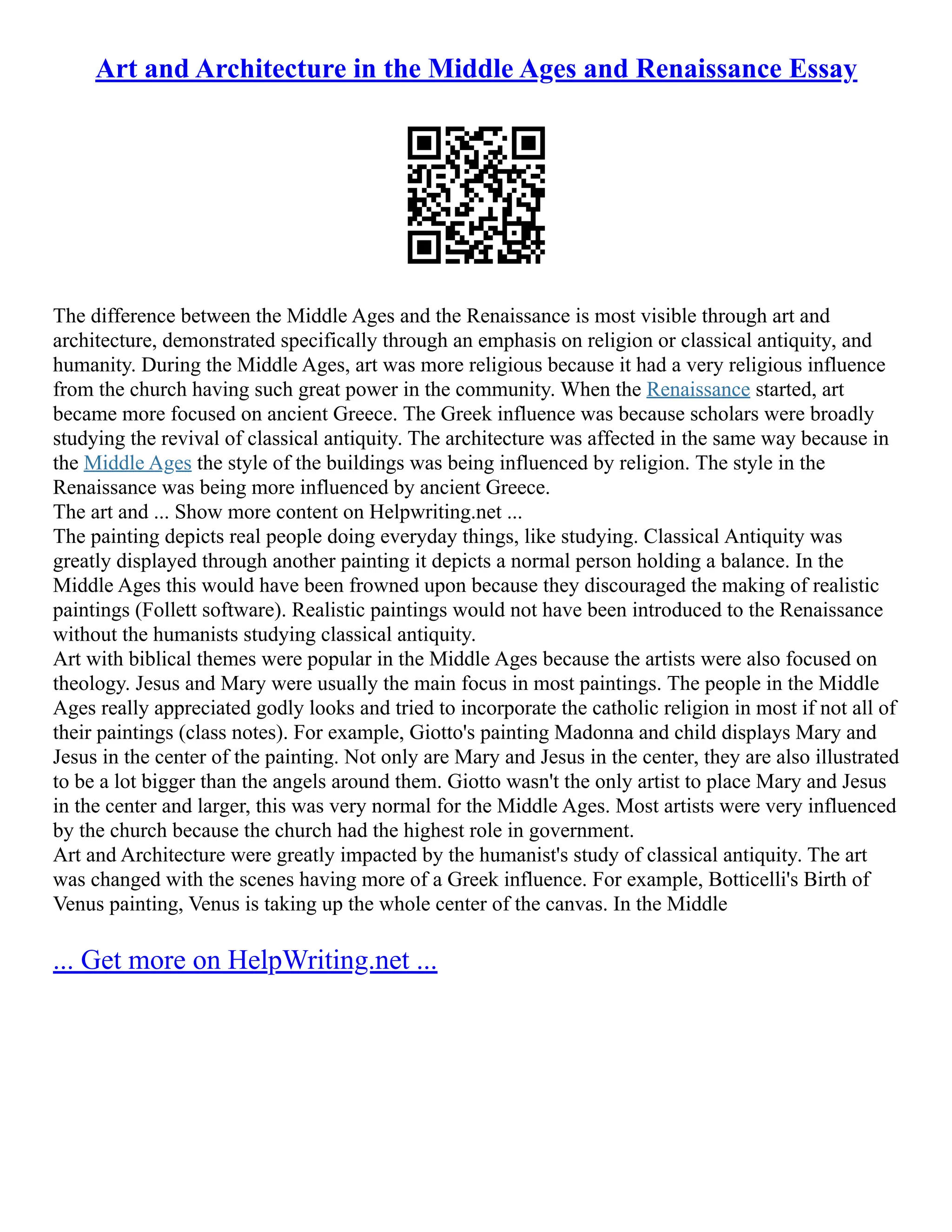 Art And Architecture In The Middle Ages And Renaissance Essay | PDF