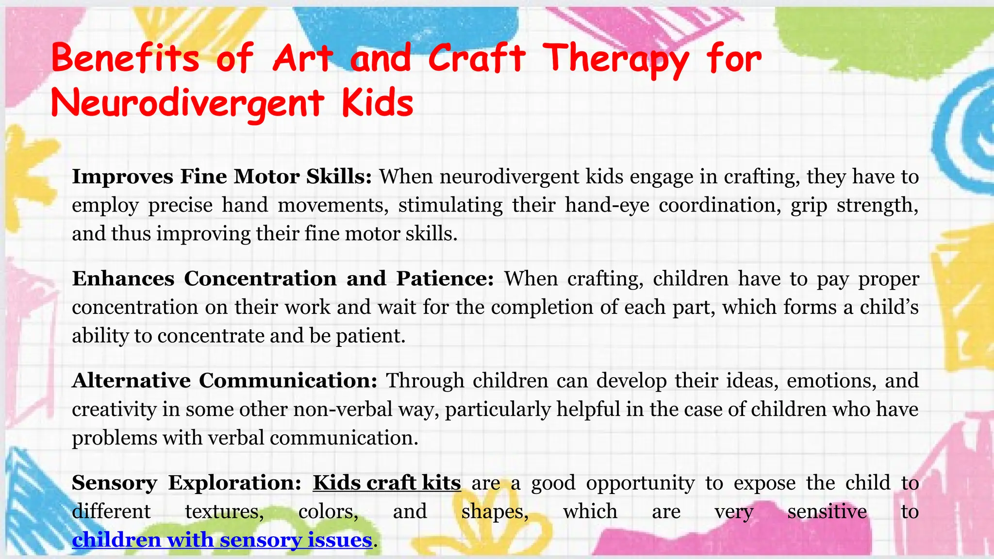 Art And Craft Therapy For Neurodivergent Kids Development | PPTX