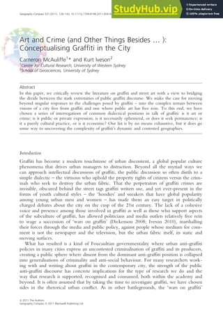 Art And Crime (And Other Things Besides ) Conceptualising Graffiti In ...