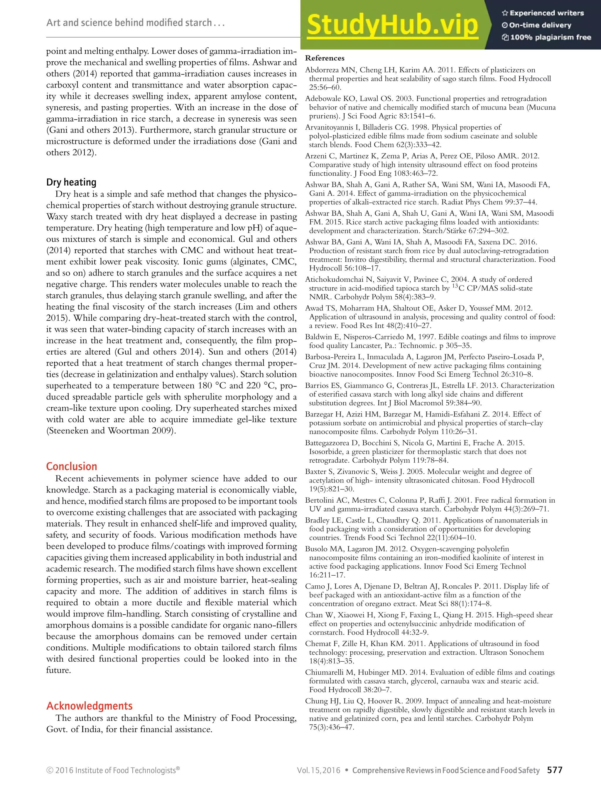 Art And Science Behind Modified Starch Edible Films And Coatings A Review | PDF
