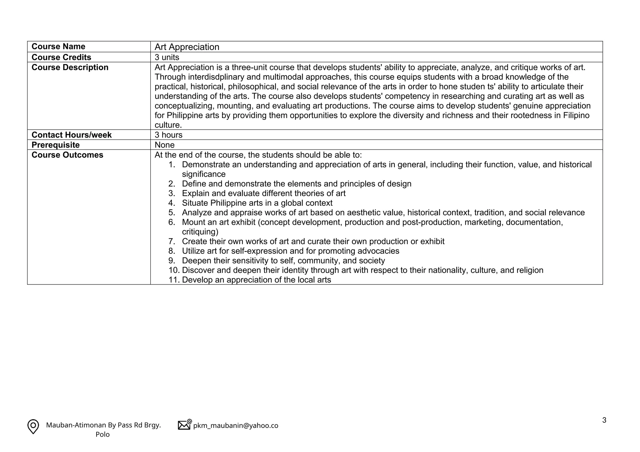 ART APPRECIATION syllabus............... | DOCX