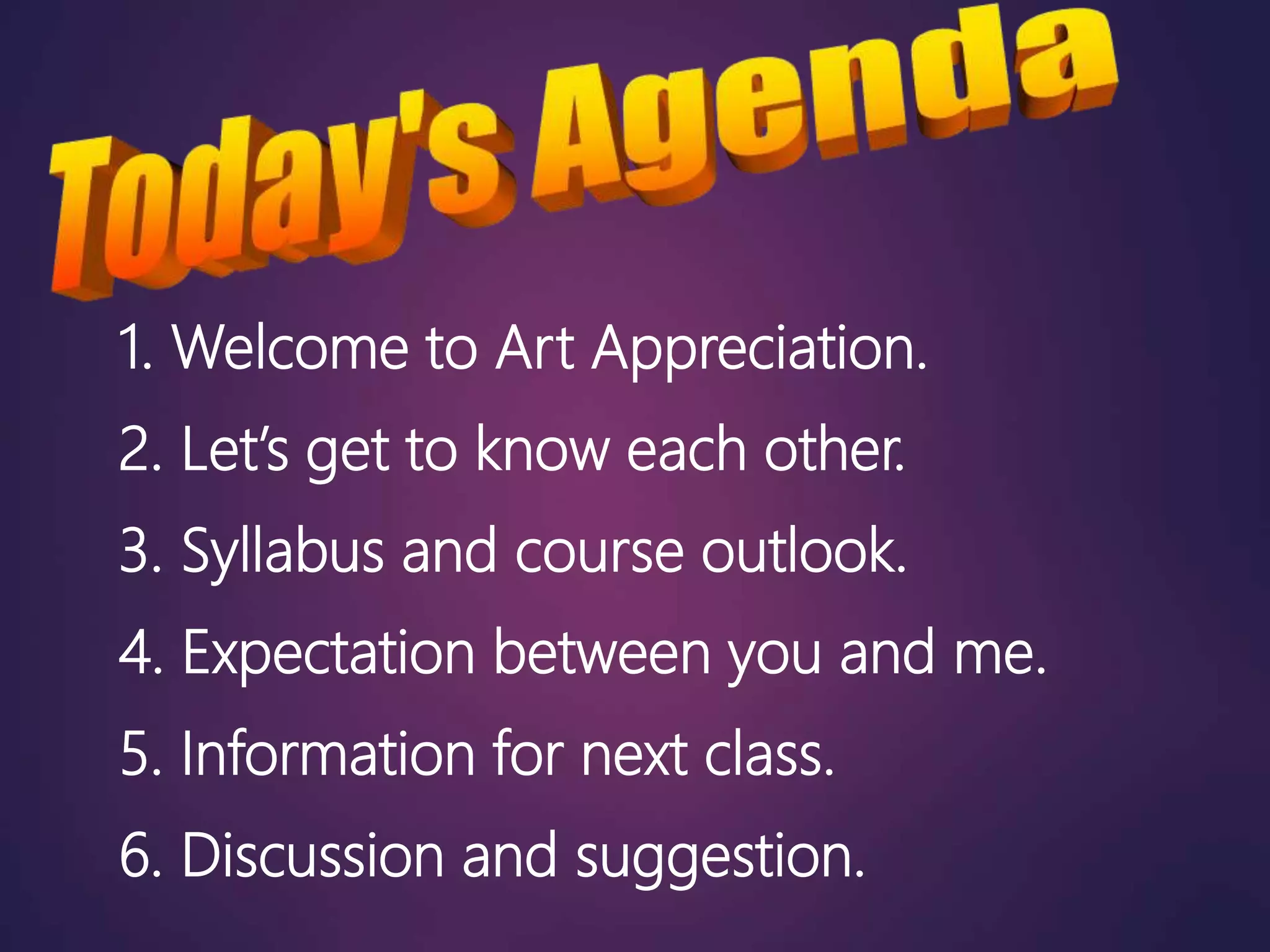 Art appreciation day one - welcome from crystal | PPTX