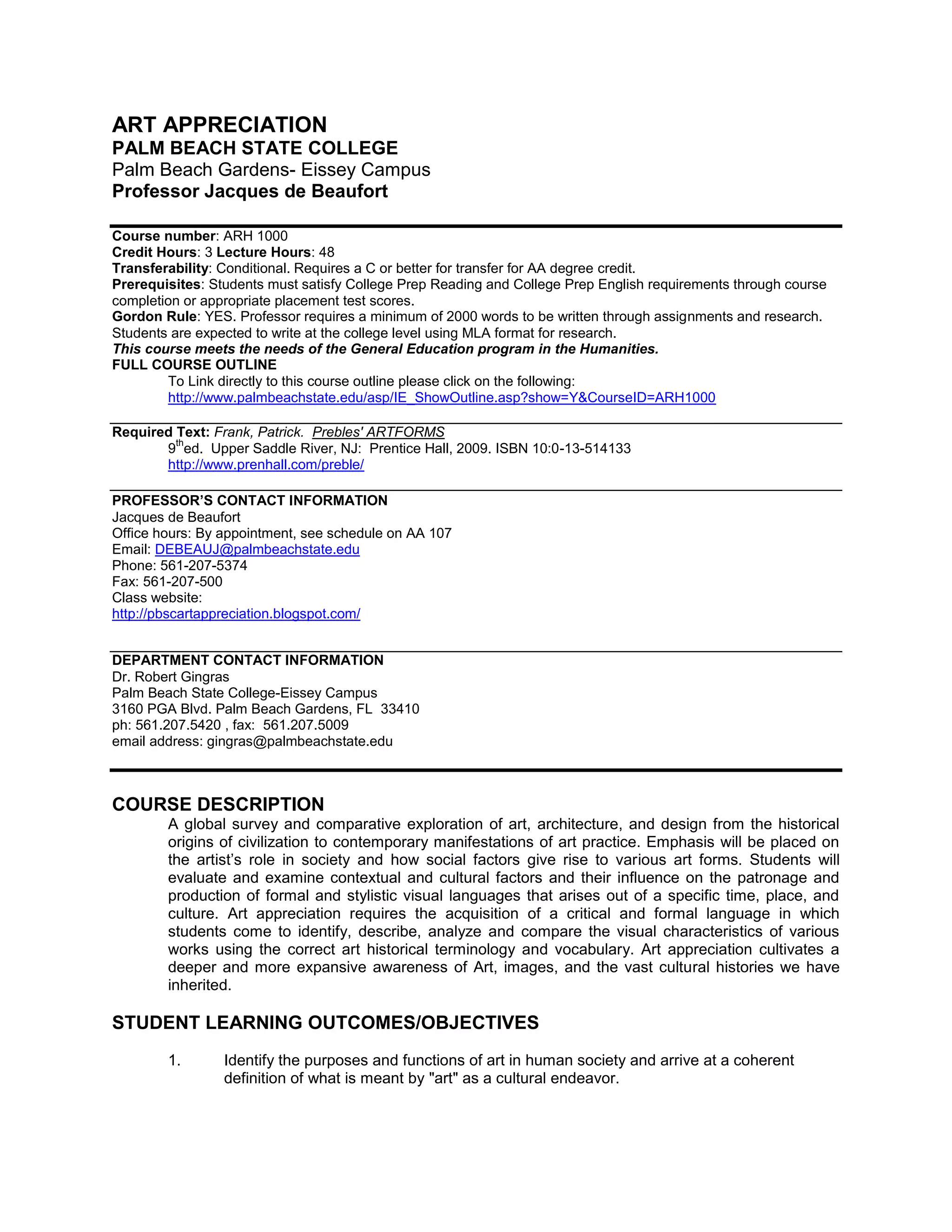 Art Appreciation Syllabus | DOCX