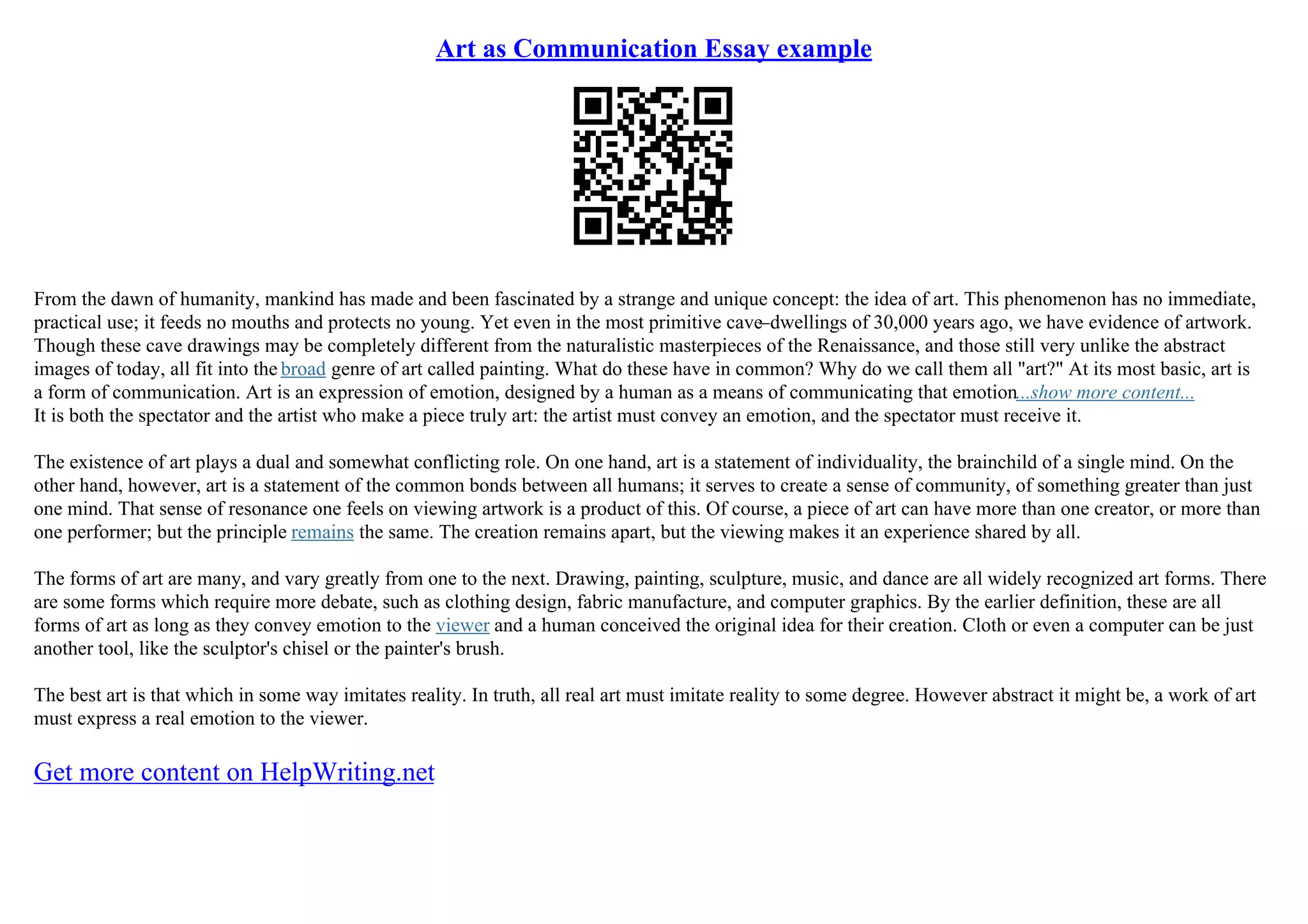 Art As Communication Essay Example | PPT