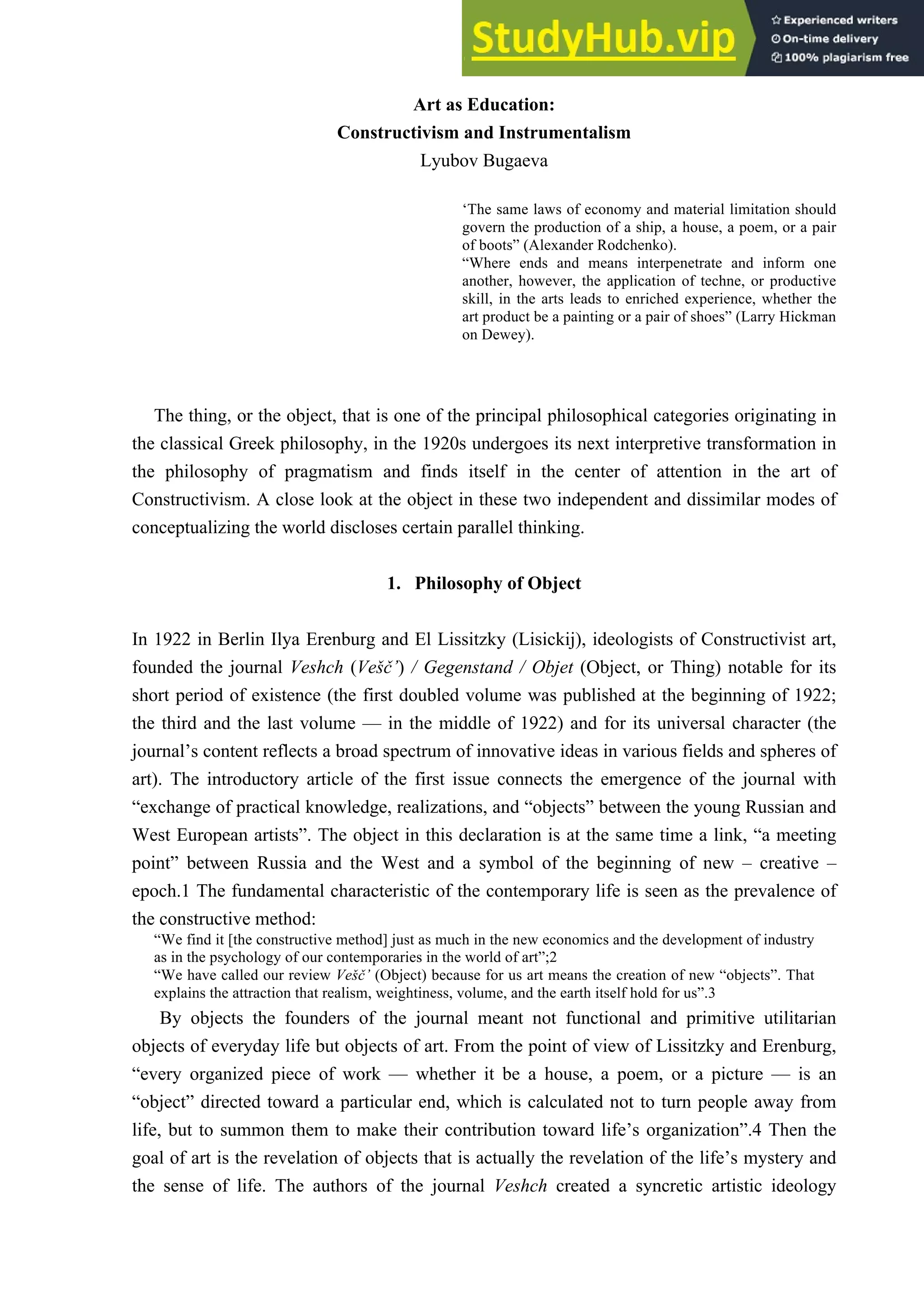 Art As Education Constructivism And Instrumentalism | PDF
