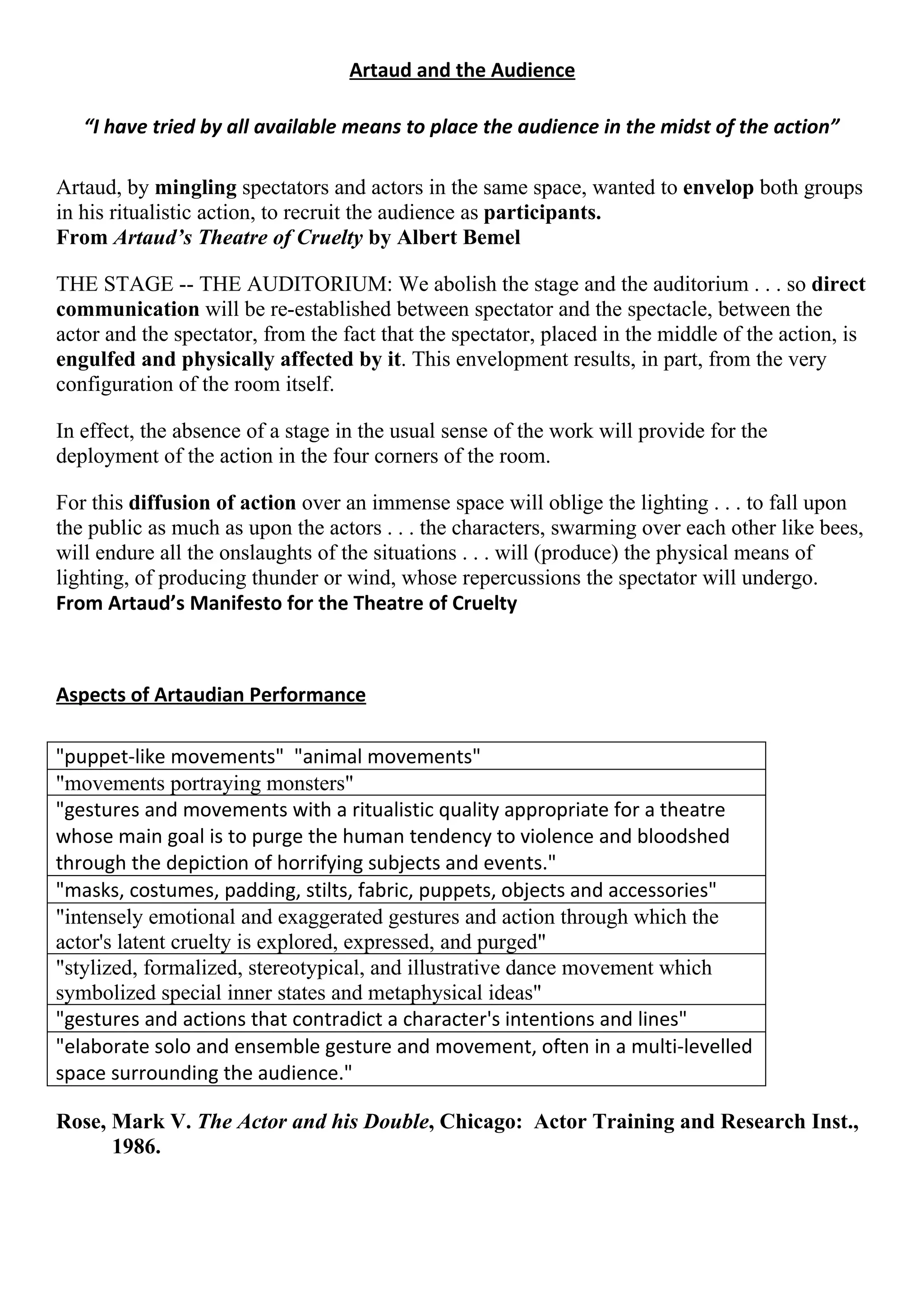 Artaud audience handout | DOC