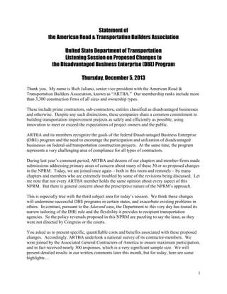 12/05: ARTBA DBE “Listening Session” Statement | PDF