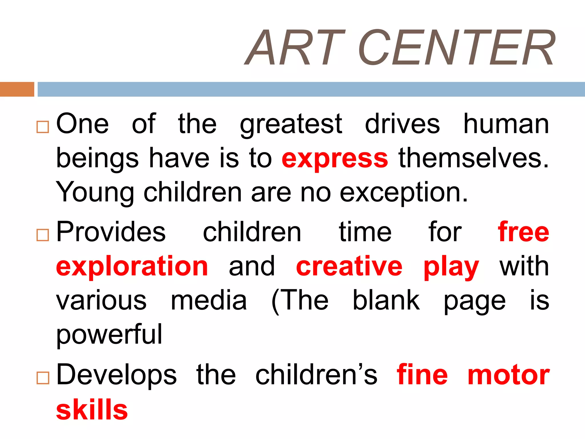Designing learning areas: Art center | PPTX