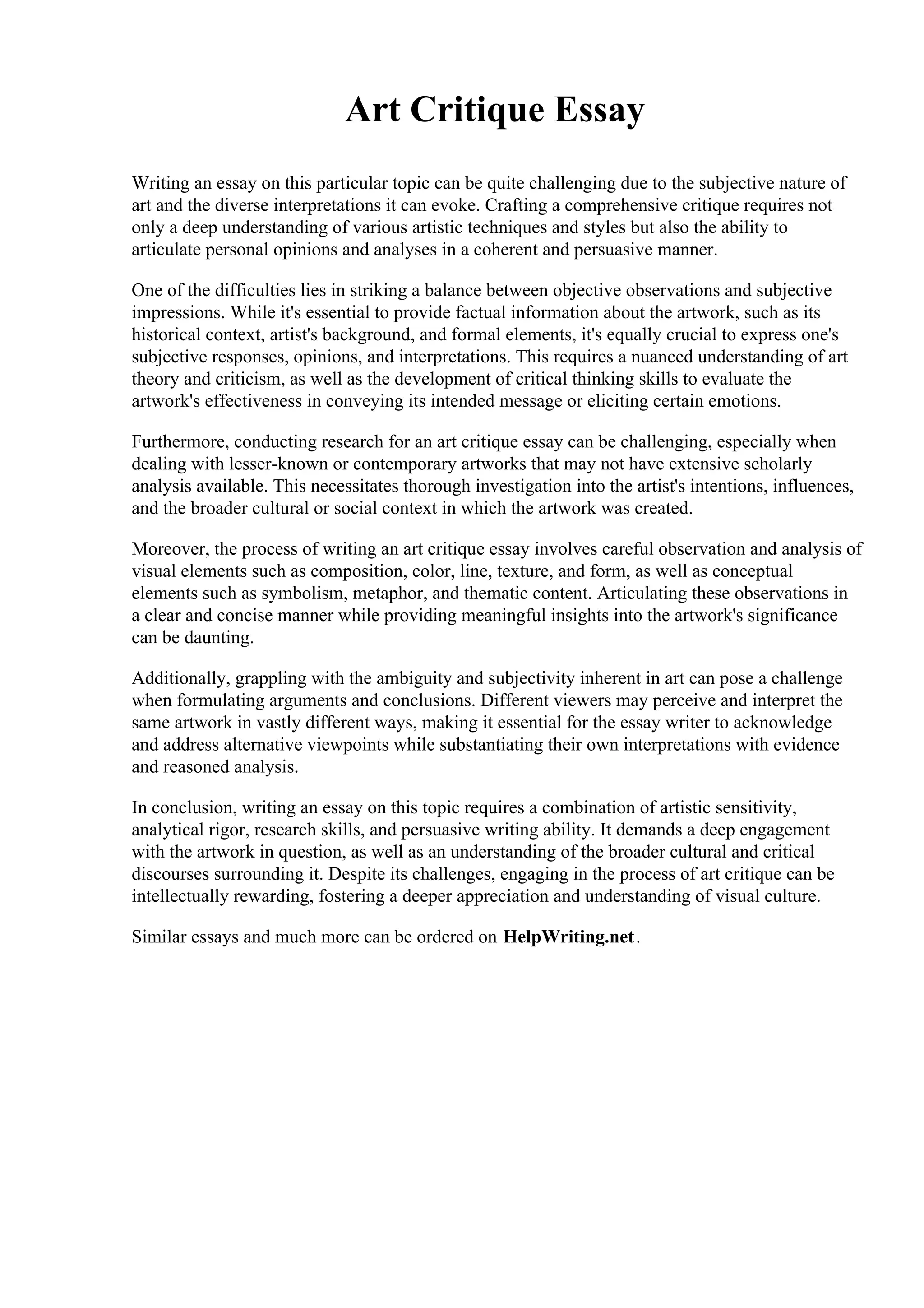 Art Critique Essay | PDF