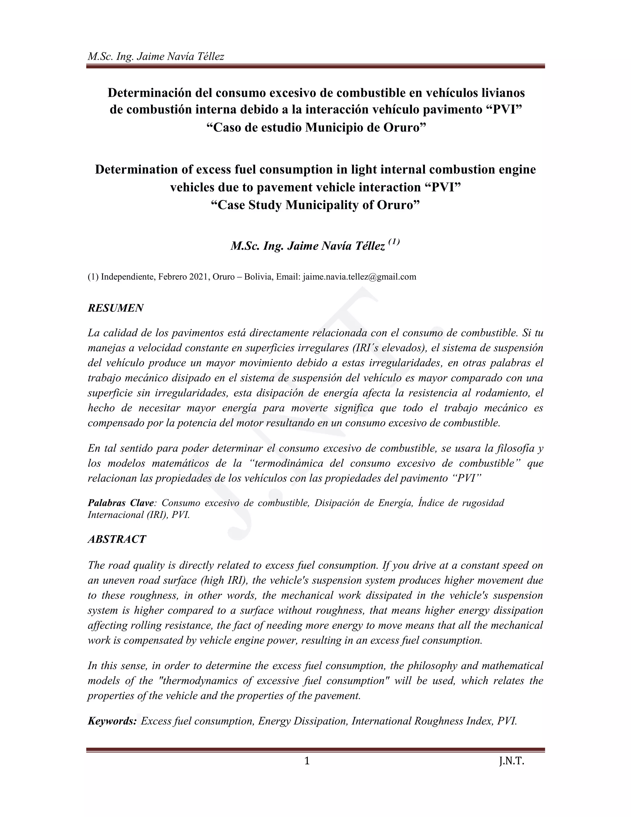 PAPER: Determination of excess fuel consumption in light internal ...