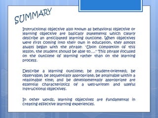 the characteristics of a well-written and useful instructional ...