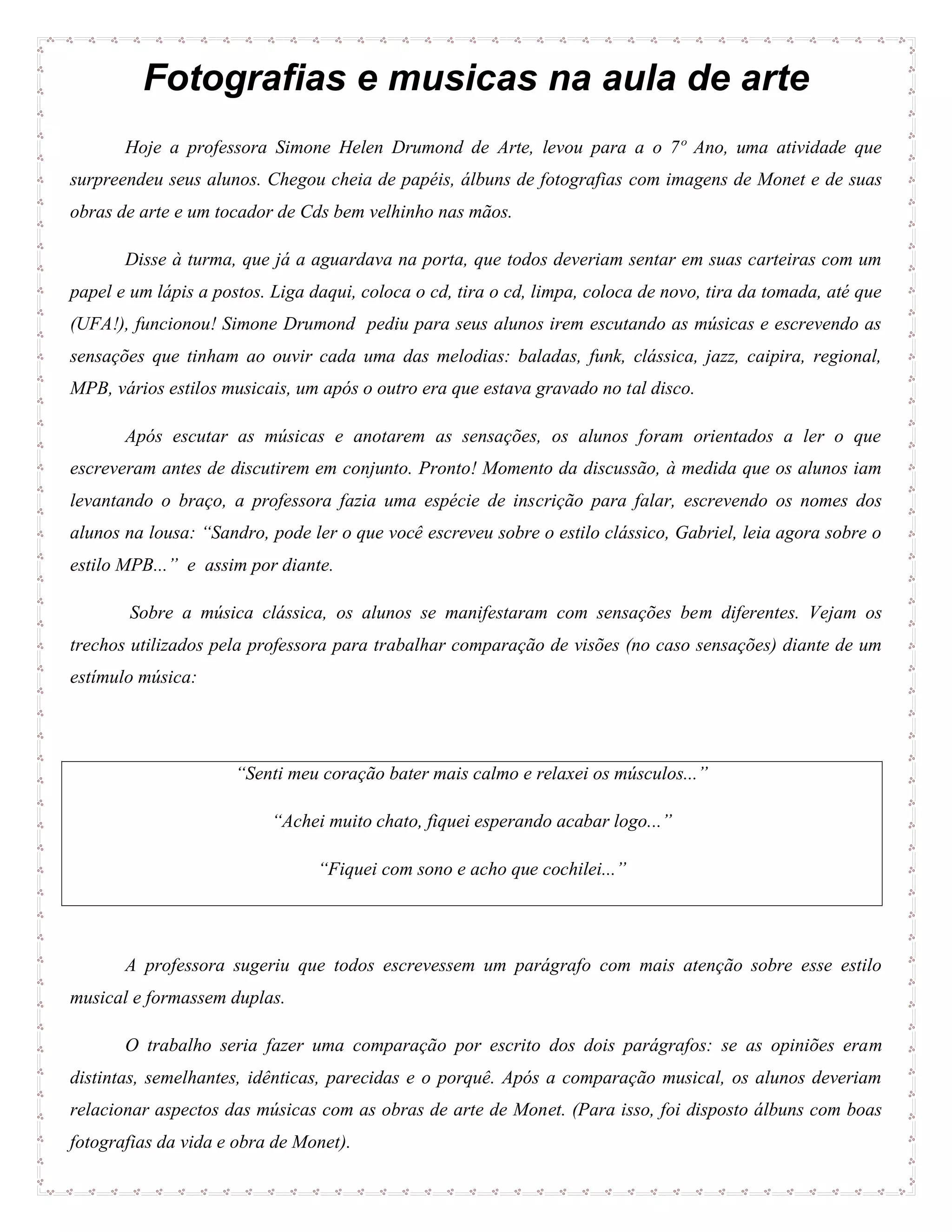 Arte 7º ano monet e a música simone helen drumond | PDF