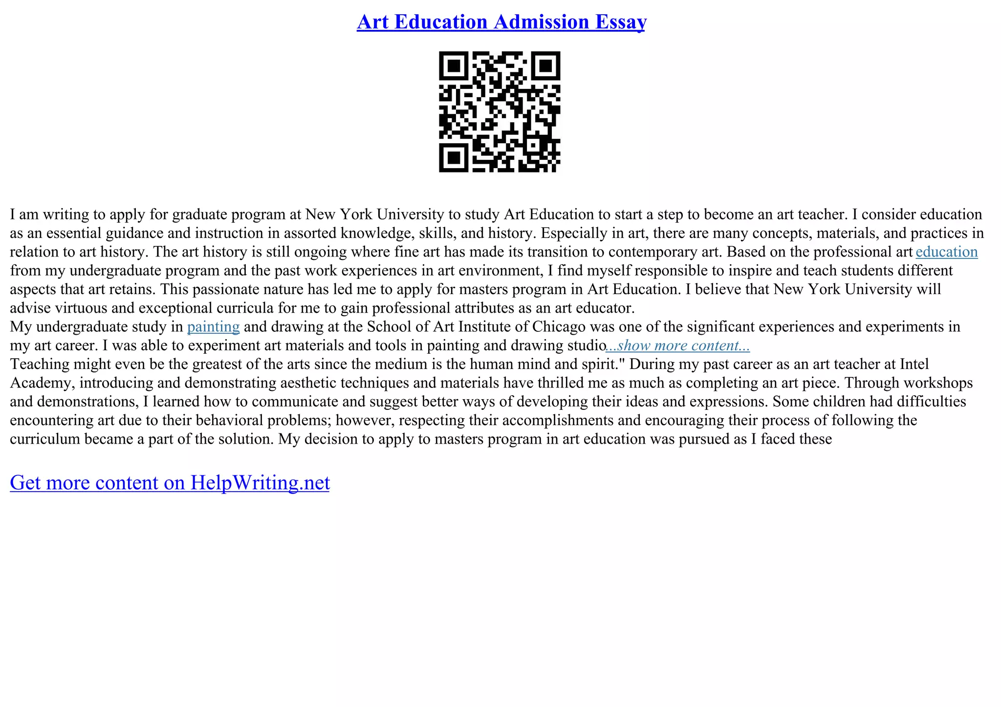 Art Education Admission Essay | PPT | Free Download