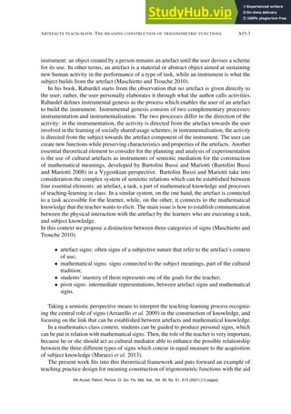 Artefacts Teach-Math. The Meaning Construction Of Trigonometric Functions | PDF