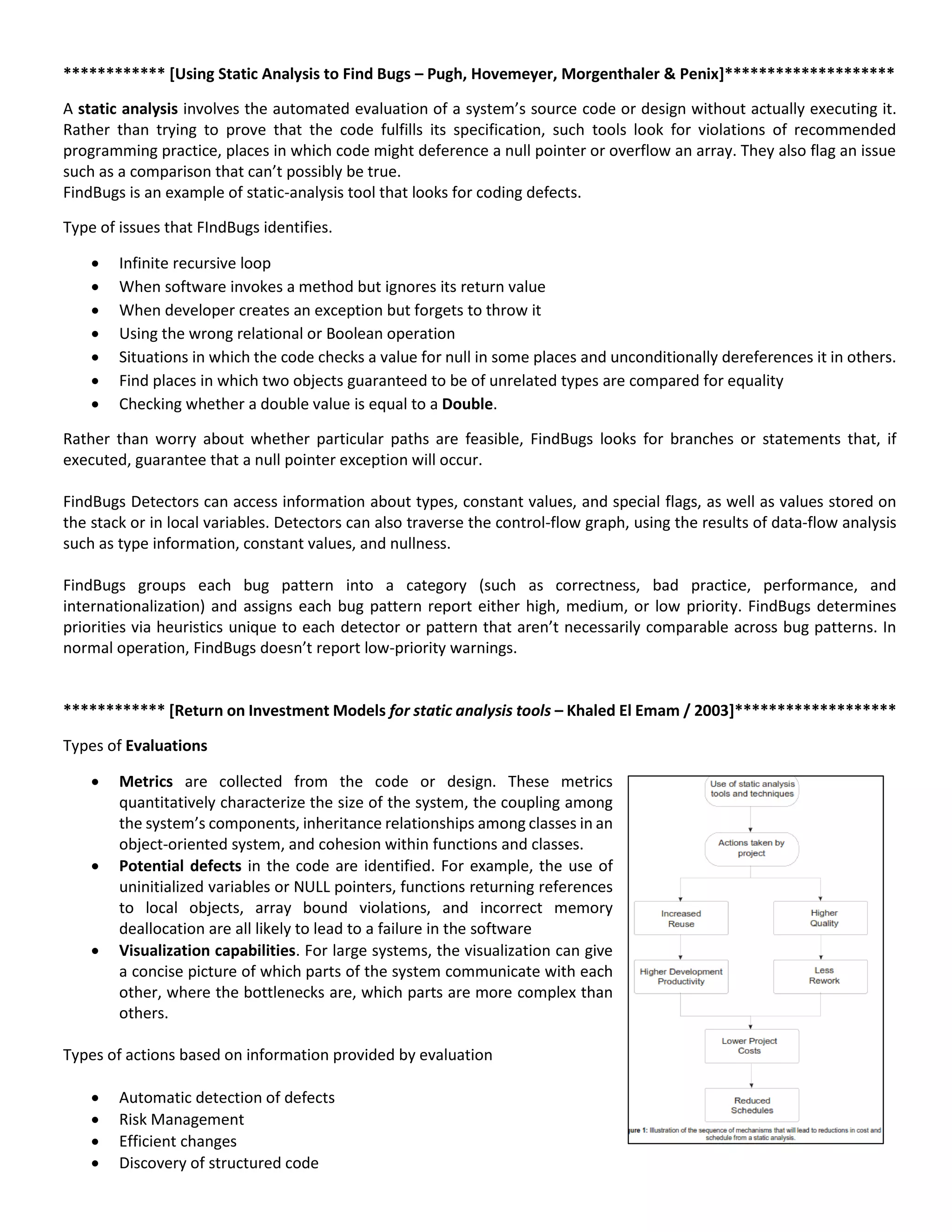 Reading Summary - Static Analysis to find Bugs & ROI Models for Static Analysis Tools | PDF ...