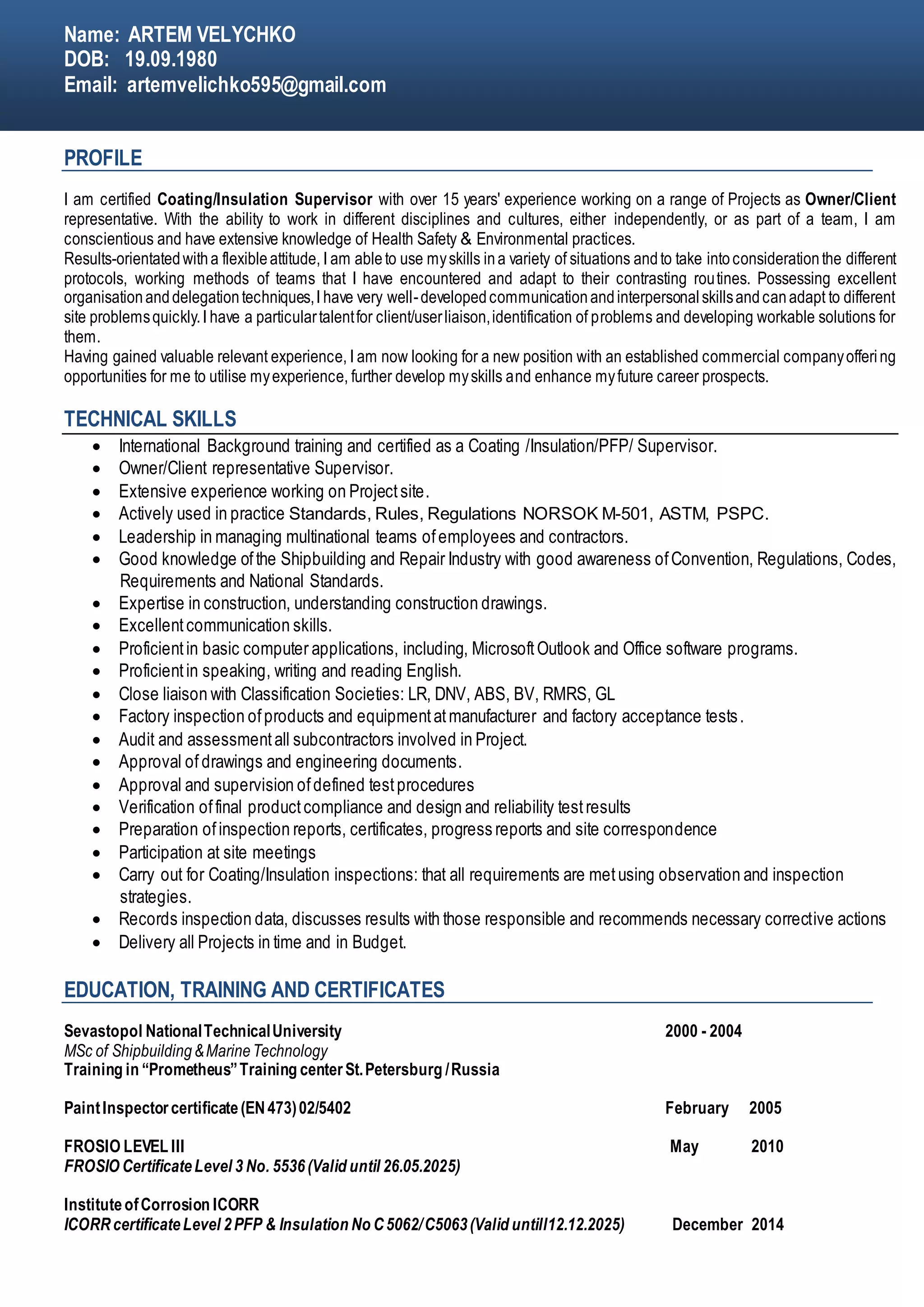 COATING/ INSULATION/ PASSIVE FIRE PROTECTION /SUPERVISOR | DOC