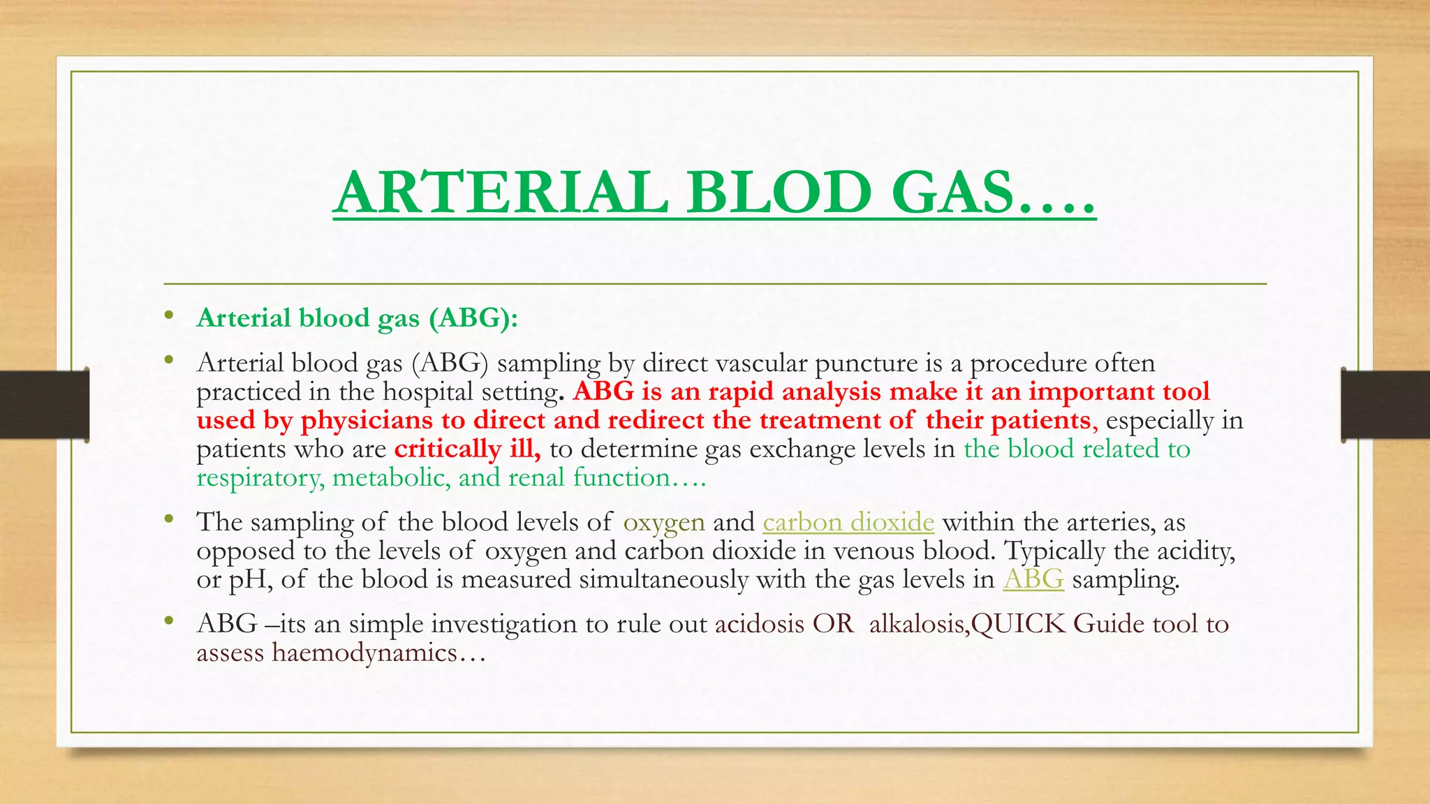 Artereal blood gas meaning,brief guide for nurses murugesh | PPTX