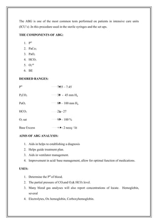 ARTERIAL BLOOD GAS [ABG] ANALYSIS PURPOSES, PROCEDURES | PDF