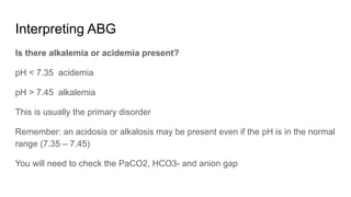 Arterial blood gas ; Interpretation and Anaesthetic considerations | PDF