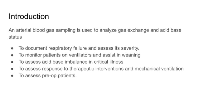 Arterial blood gas ; Interpretation and Anaesthetic considerations ...