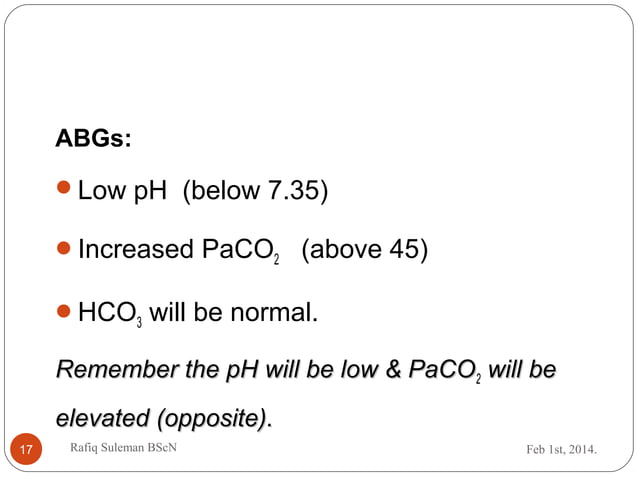 Arterial blood gases Rafiq Suleman BScN (Post RN) | PPT