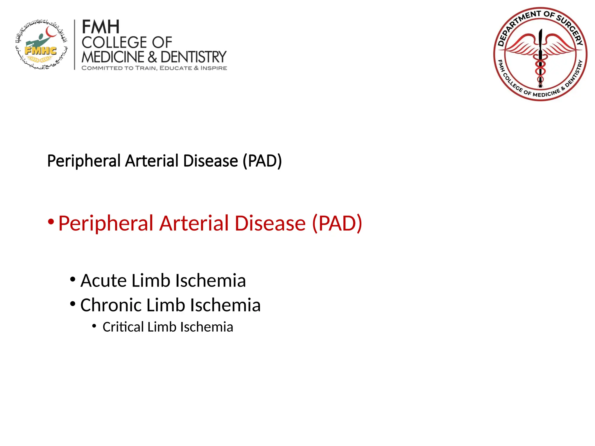 Arterial Disorders Including Acute and Chronic Limb Ischemia | PPTX