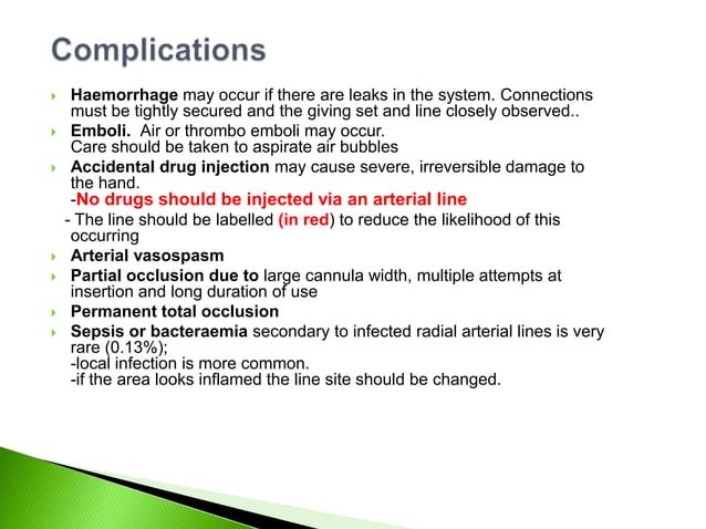 Arterial line insertion | PPTX | First Aid | Injuries