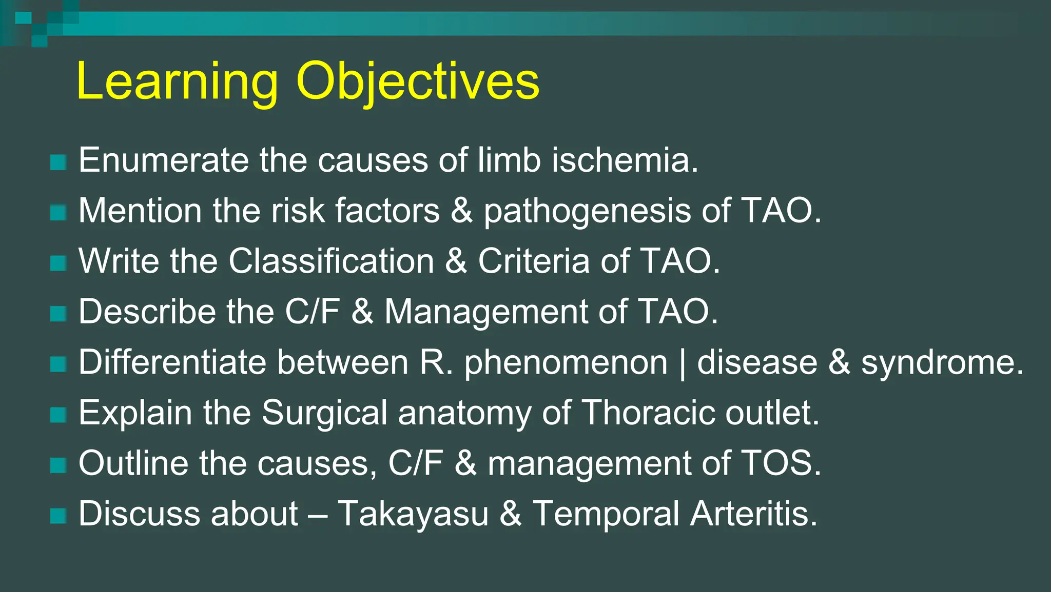 Arteritis, Thromboangitis Obliterans, RP & TOS... | PDF