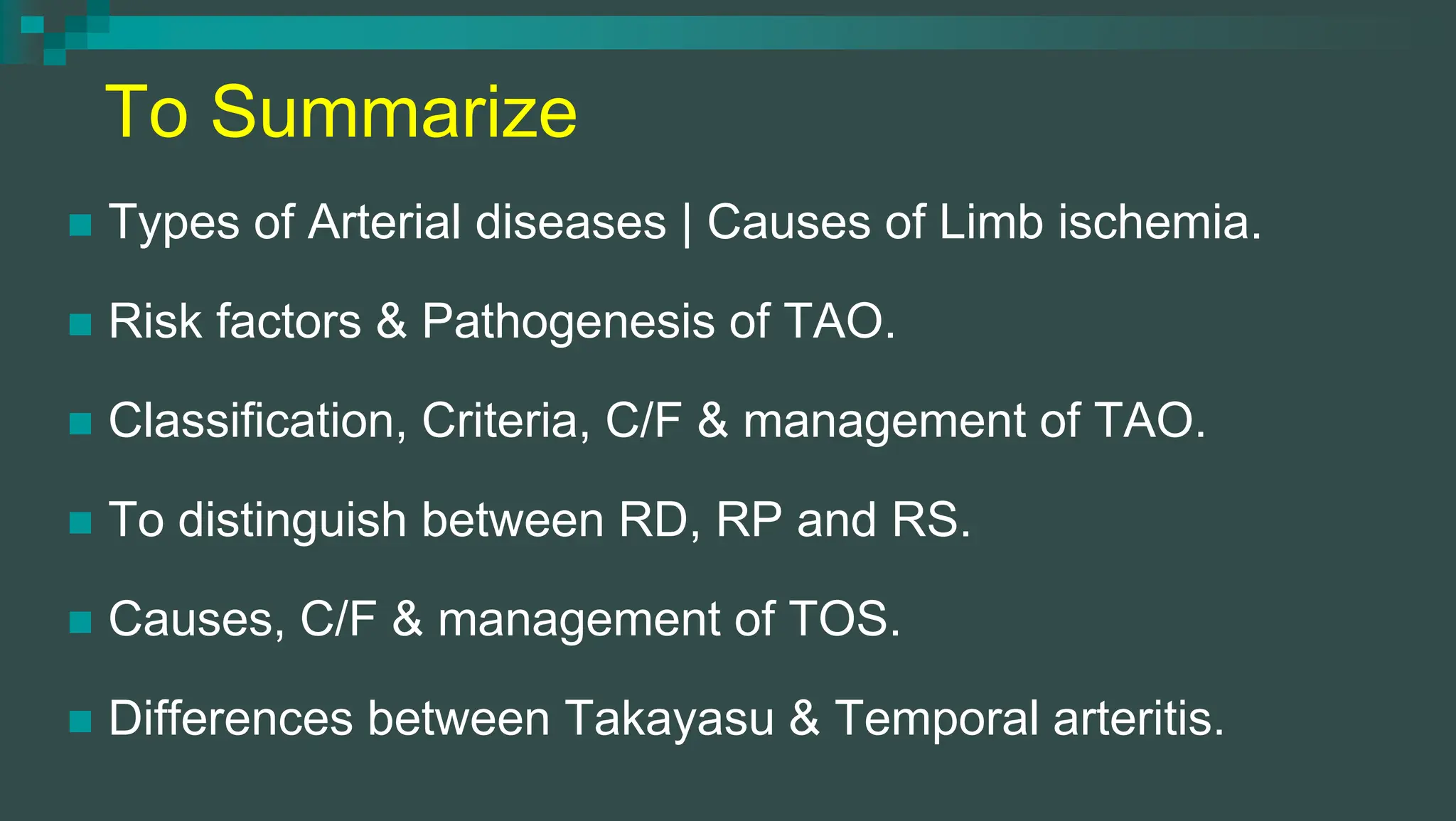 Arteritis, Thromboangitis Obliterans, RP & TOS... | PDF
