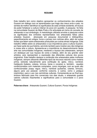 ARTESANATO INDÍGENA GUARANI - JOEL PEREIRA | PDF
