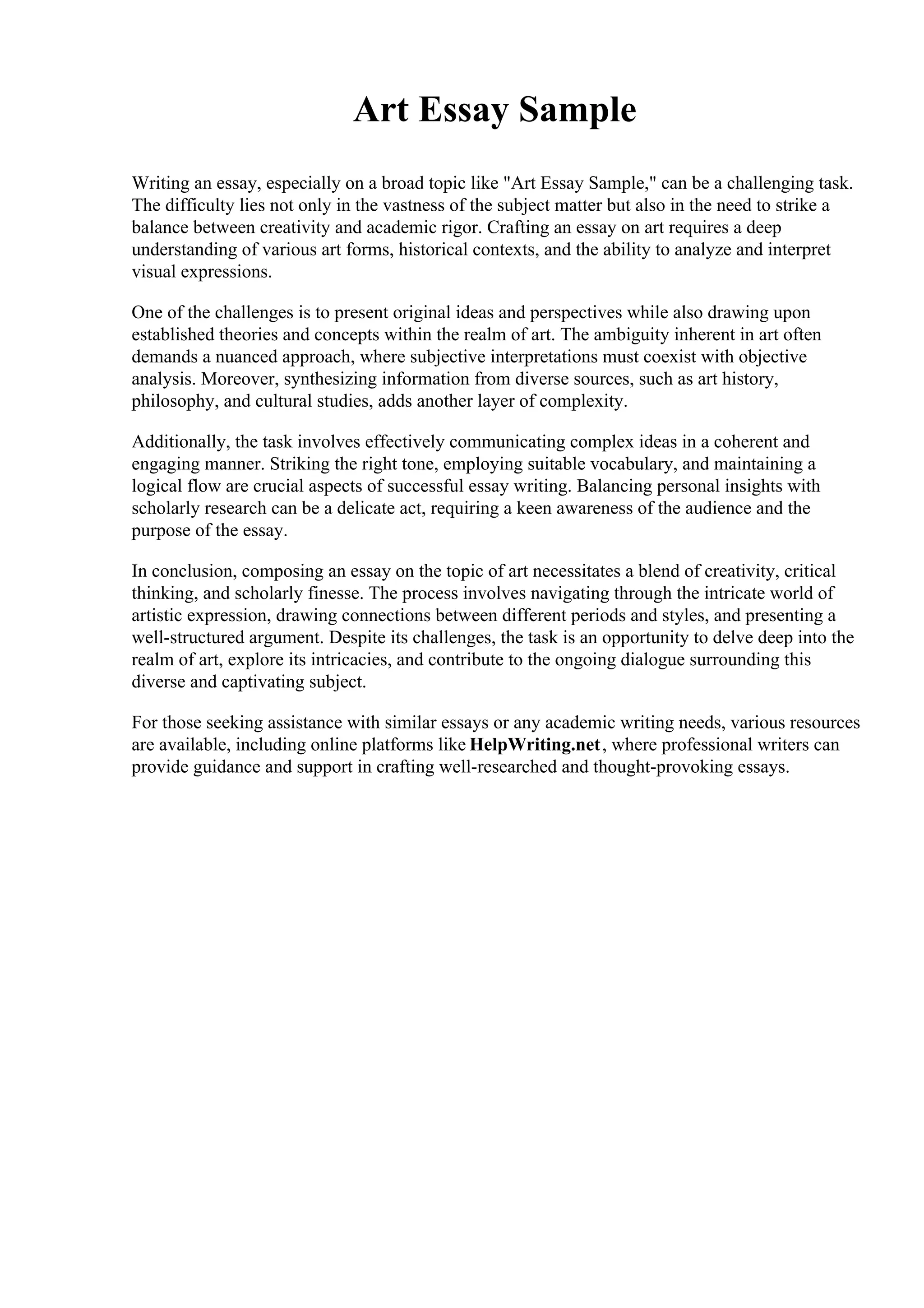 Art Essay Sample pdf Art Essay Sample pdf