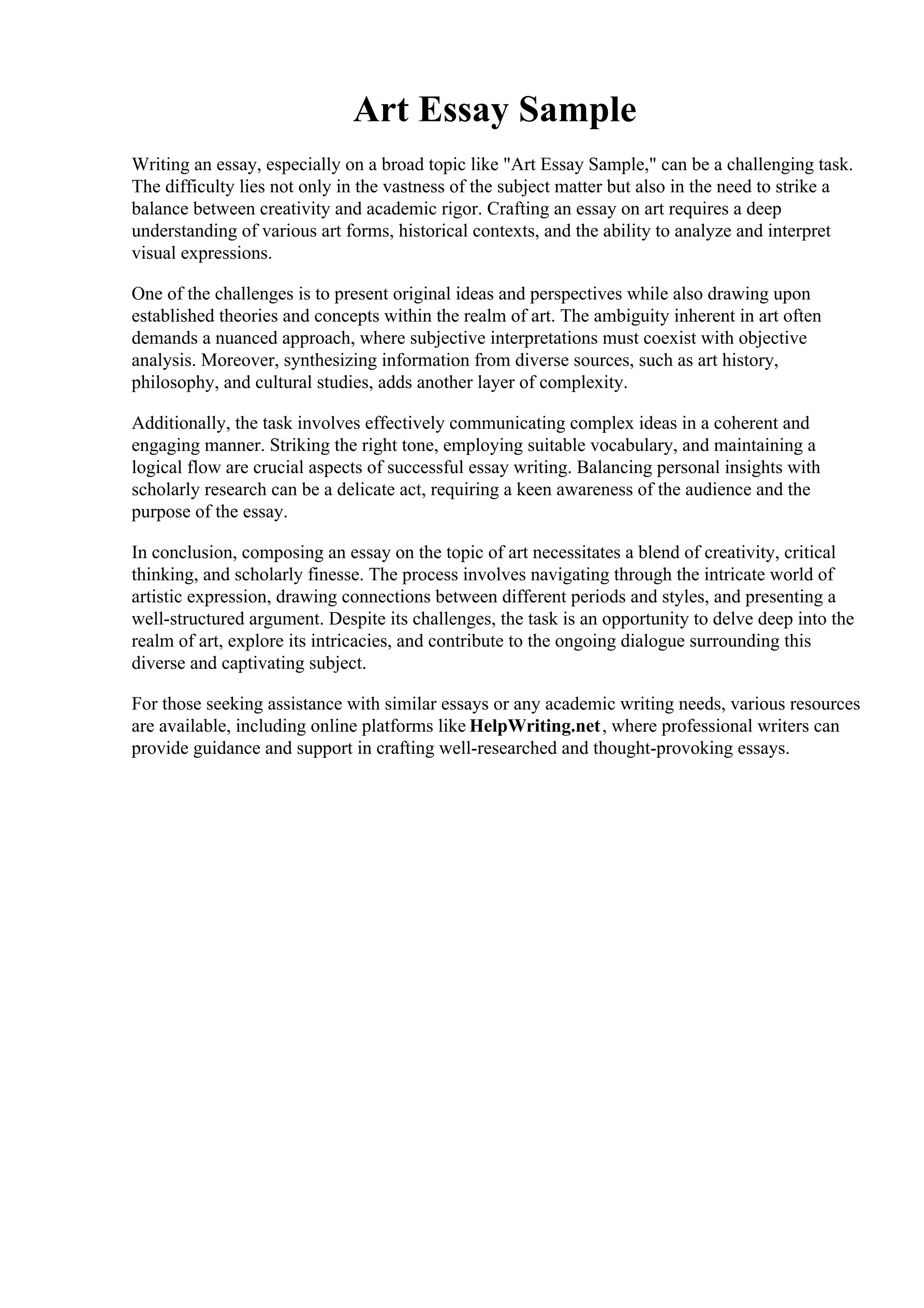 Art Essay Sample. Example Of Art Critique Essay / The 10 Essays That ...