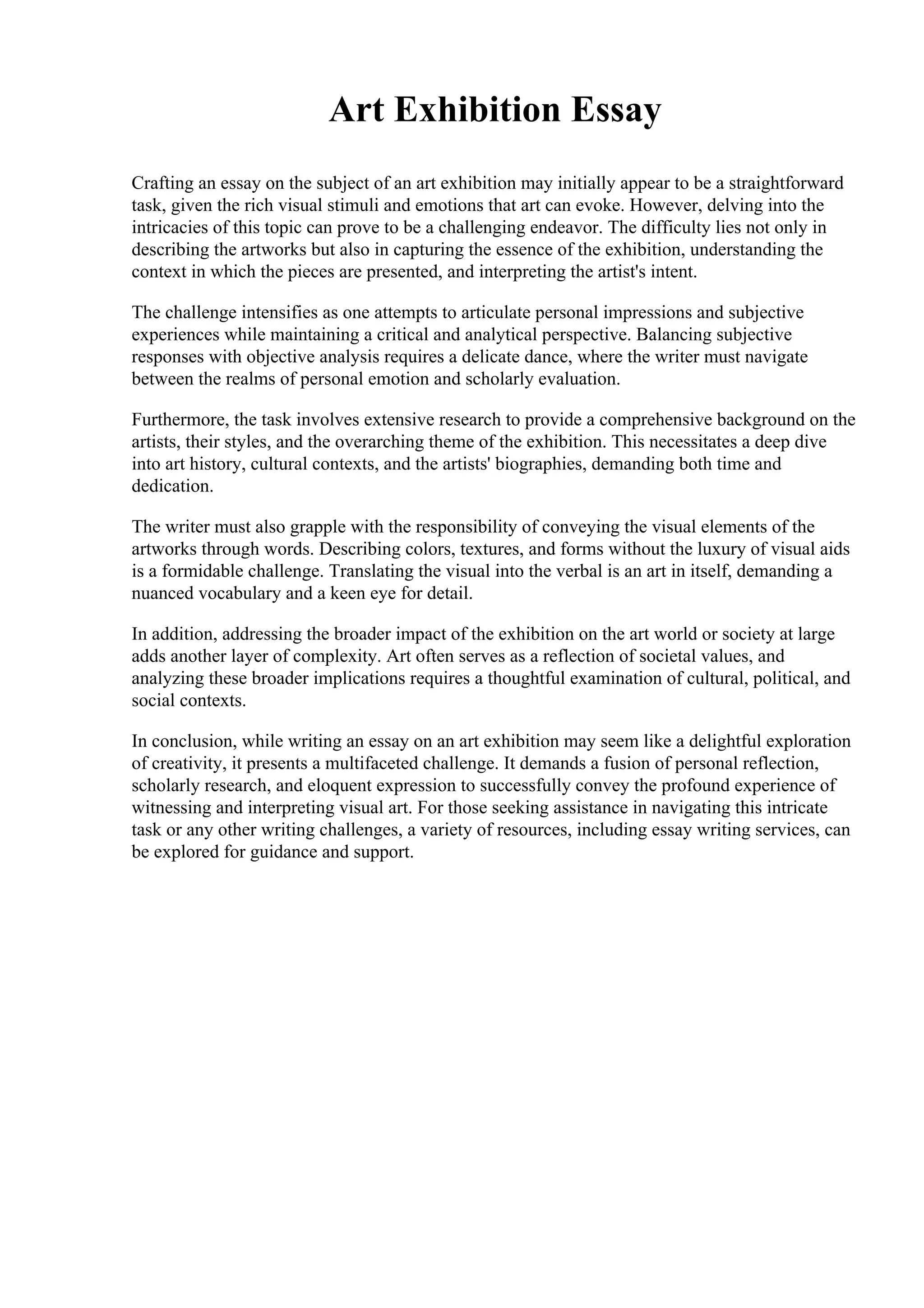 Art Exhibition Essay. Anderson University, SC | PDF