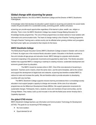 eLearning Promotes Global Peace Through Equal Opportunity Education | PDF