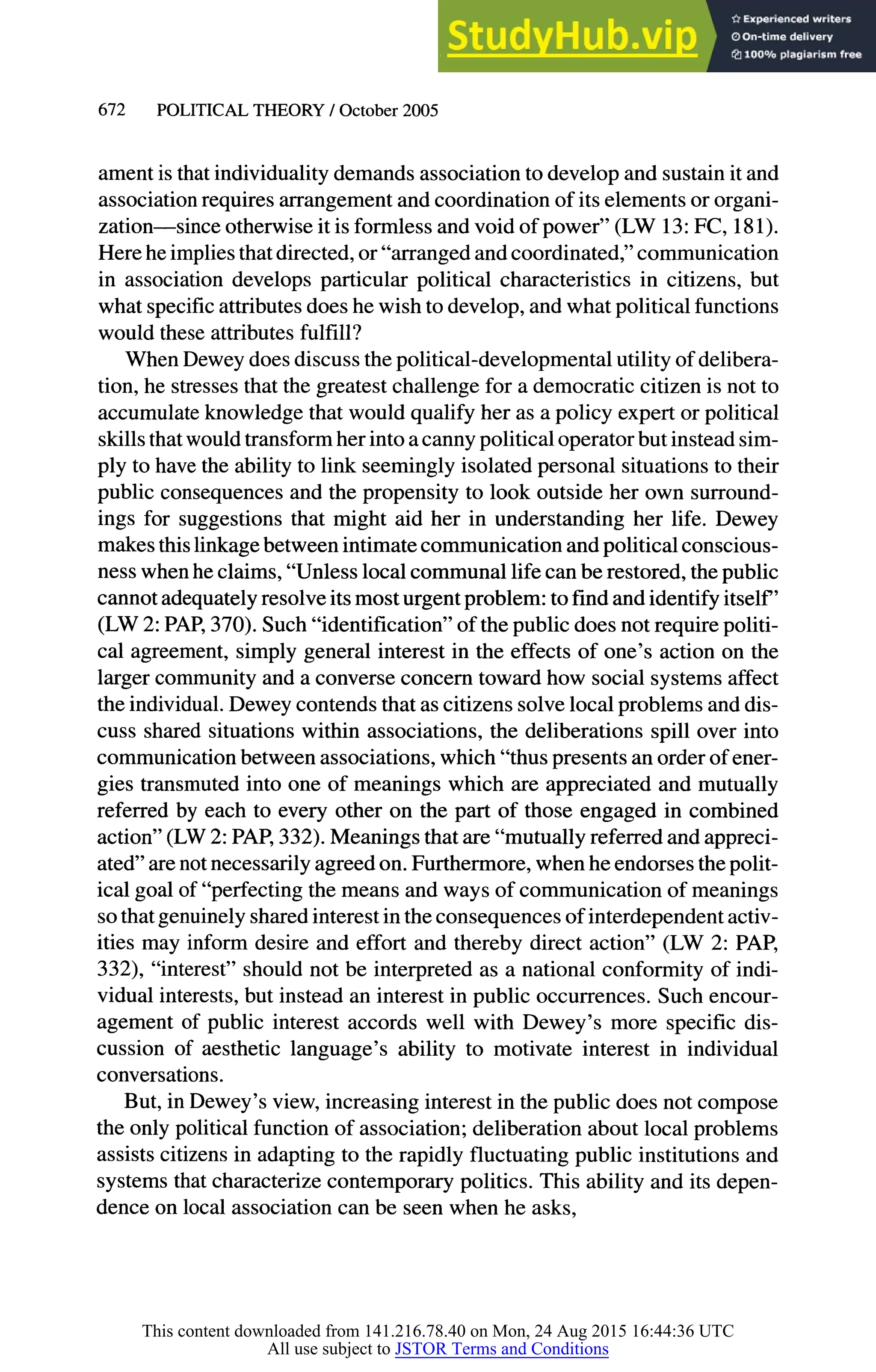 Artful Discussion John Dewey S Classroom As A Model Of Deliberative Association | PDF