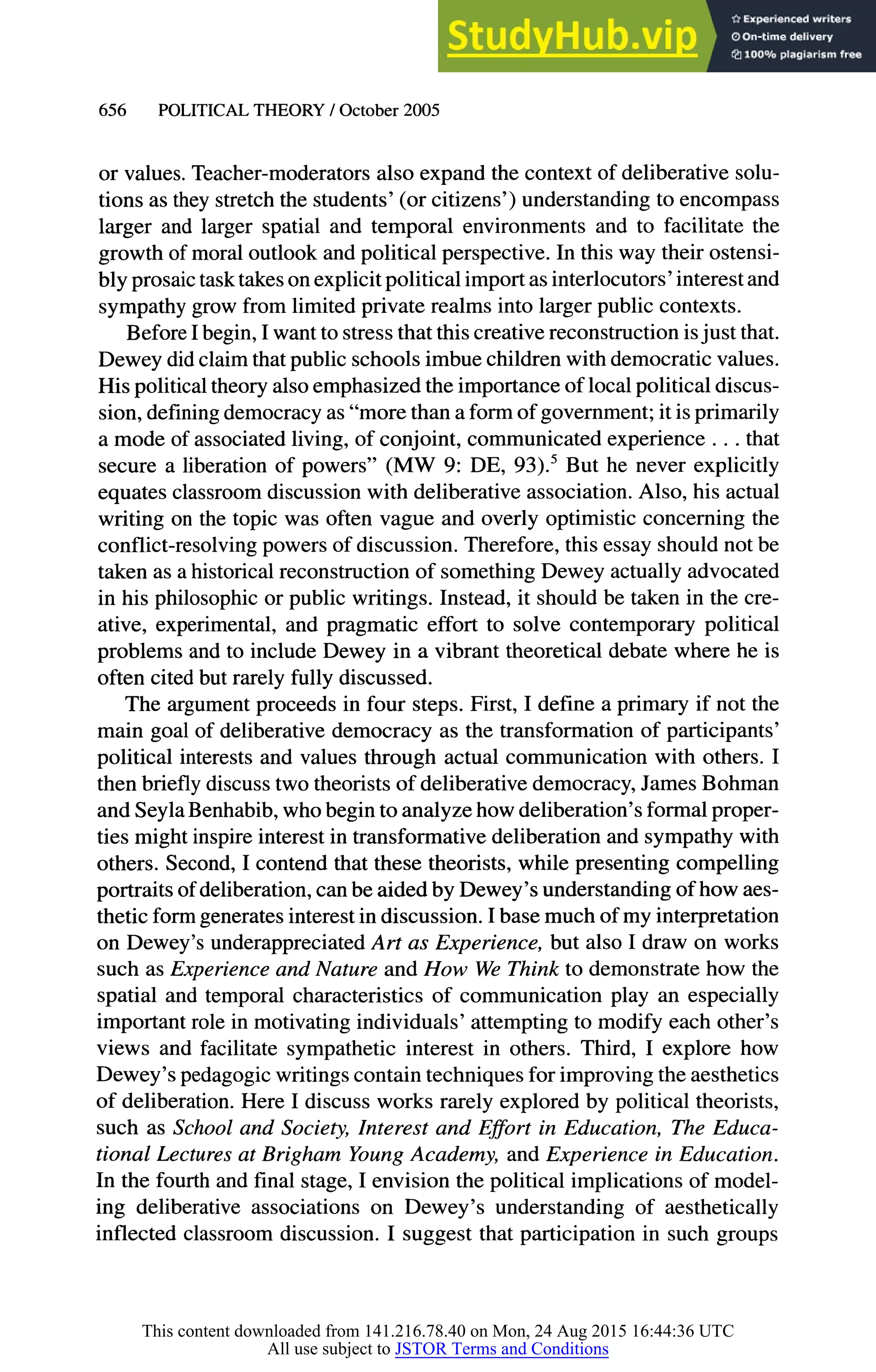 Artful Discussion John Dewey S Classroom As A Model Of Deliberative Association | PDF