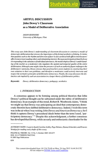 Artful Discussion John Dewey S Classroom As A Model Of Deliberative ...