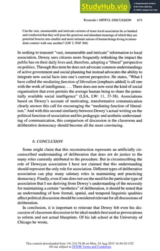 Artful Discussion John Dewey S Classroom As A Model Of Deliberative Association | PDF