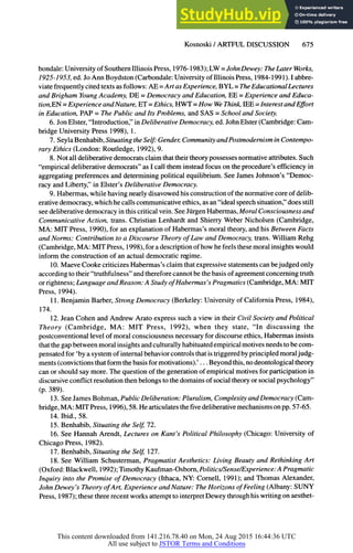 Artful Discussion John Dewey S Classroom As A Model Of Deliberative Association | PDF