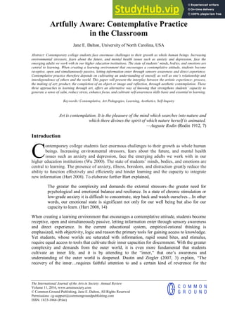 ArtfullyAware Contemplative Practice In The Classroom. | PDF ...