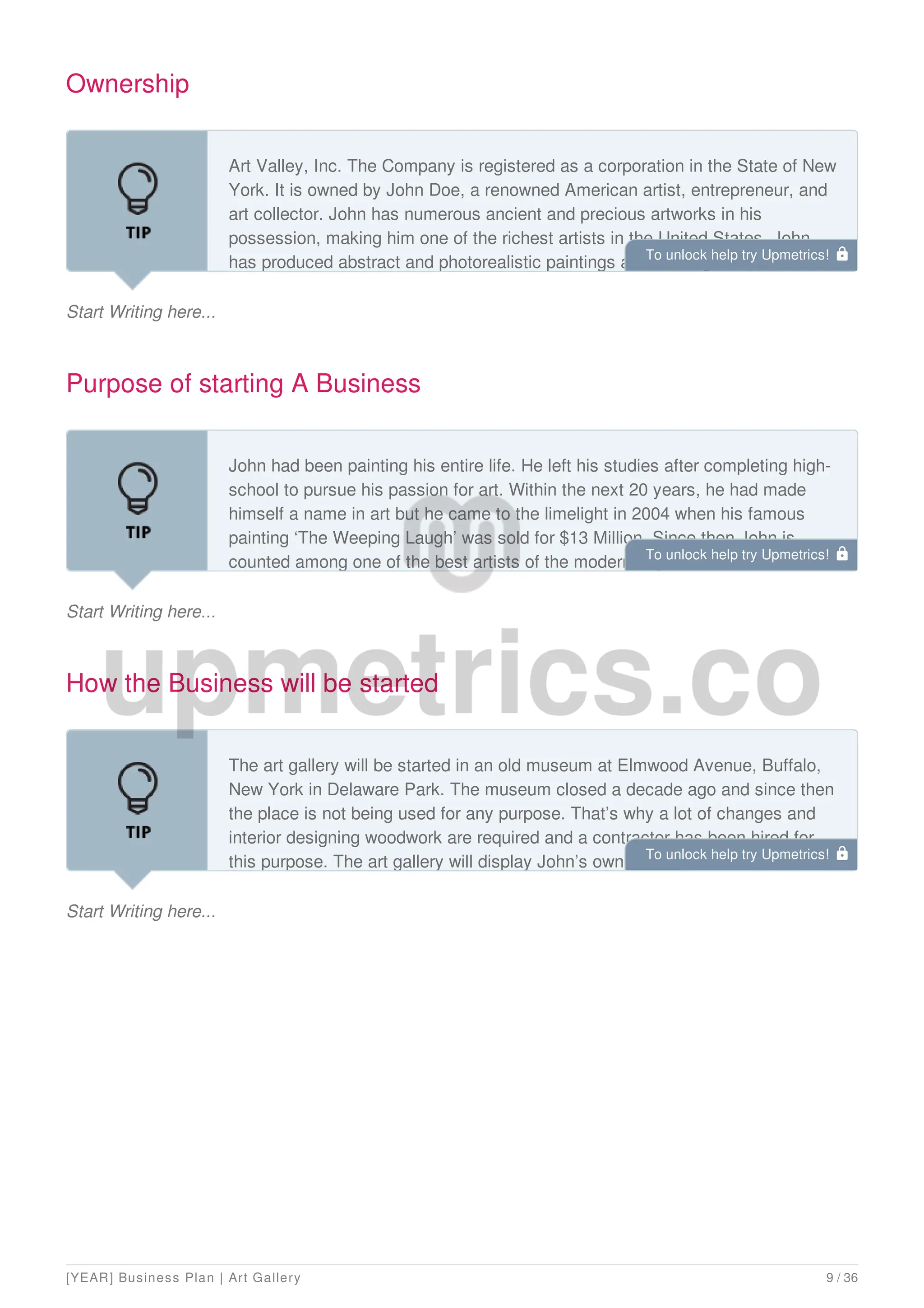 art gallery business plan example | PDF