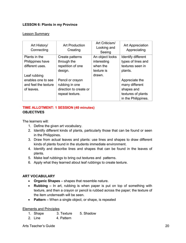 Art gr.1 teacher's guide (q1&2) | PDF